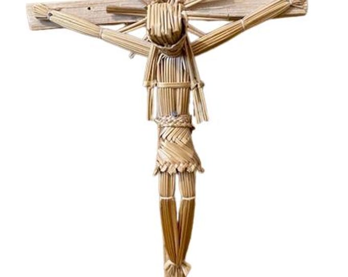 Straw Jesus Wooden Cross Mexican Folk Art Wall Hanging - Etsy