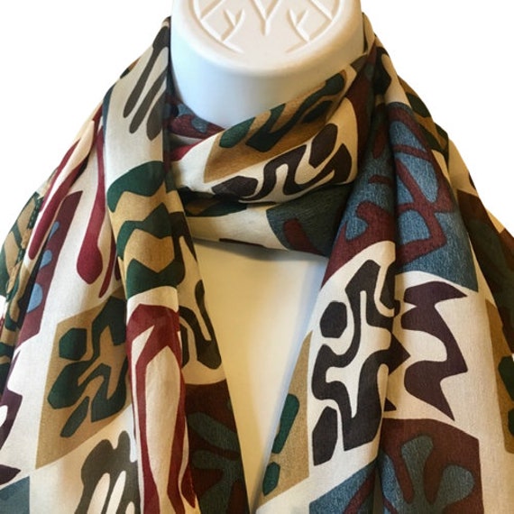 Scarf Nick & Nora Silk Wrap Vintage 90s Abstract Prin… - Gem