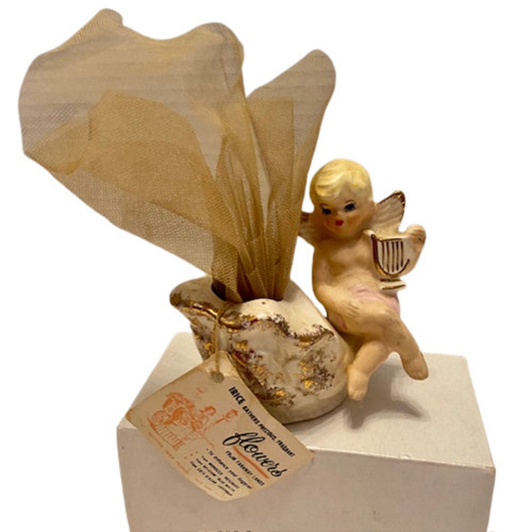 Irice Ceramic Angel Sachet Holder Cherub Playing Harp Original Tags ...