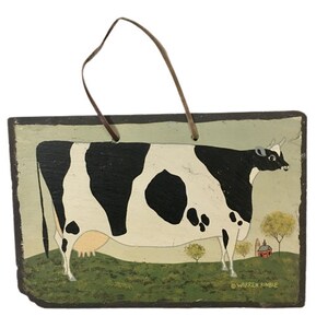 Warren Kimble Cow Folk Art on Slate Farmhouse Decor - Etsy