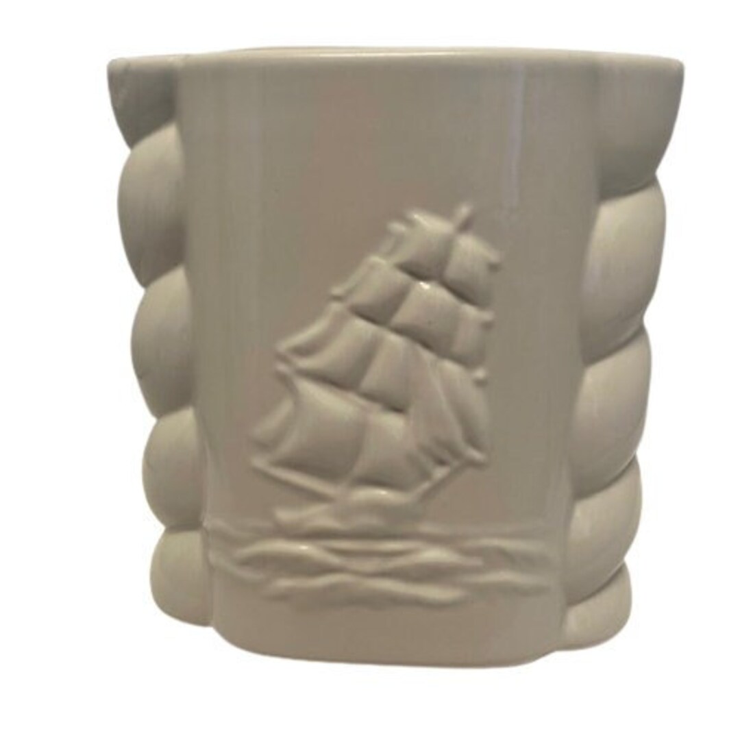 Ceramic Vase Abingdon Vintage 1940s White Clipper Ship Nautical Theme ...