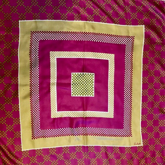 Echo Silk Scarf Checkerboard Pattern Red Violet Gold … - Gem
