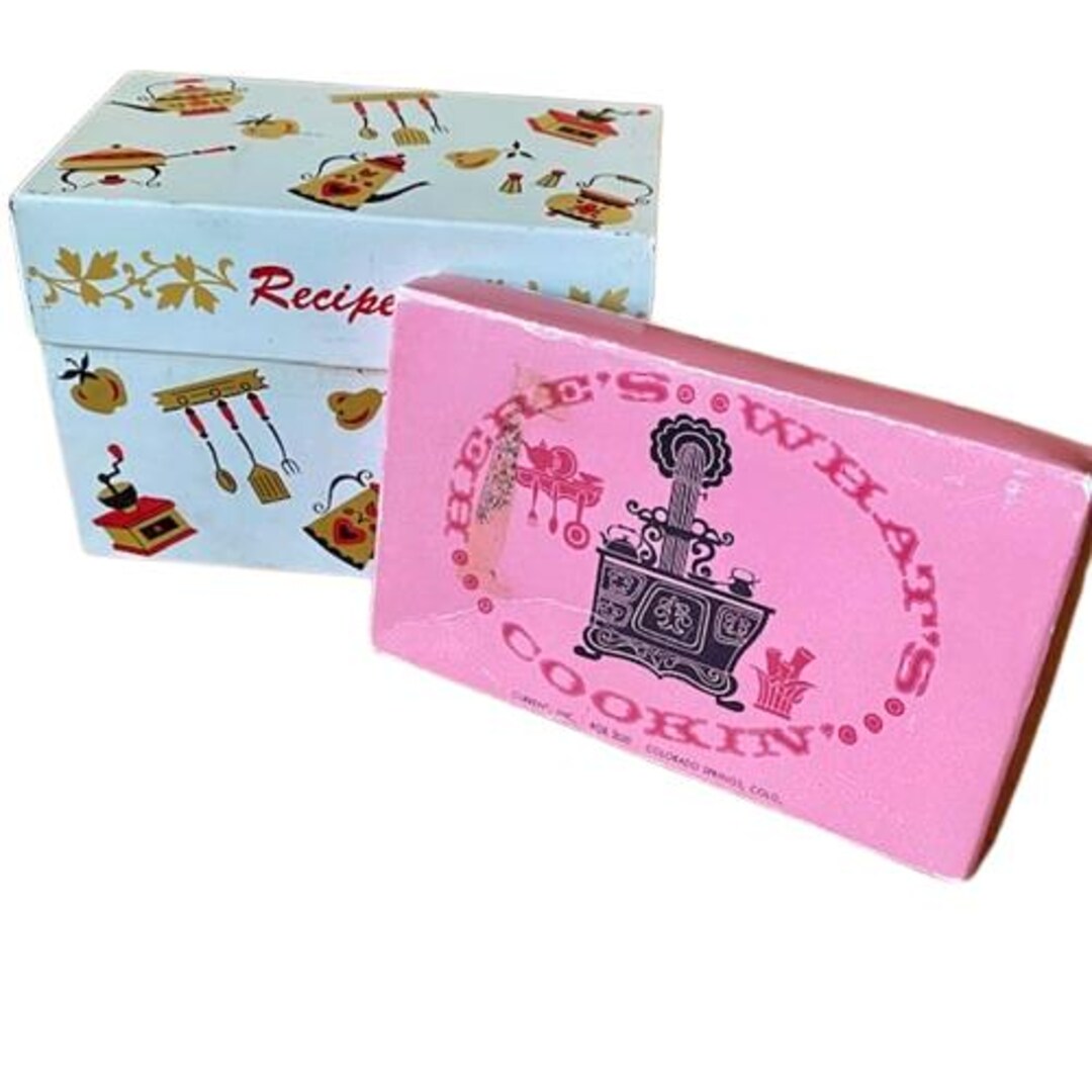 Tin Recipe Box Hinged Lid and New Old Stock Recipe Cards in Box Vintage ...