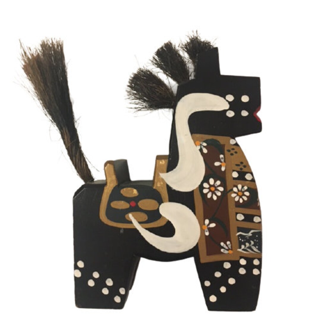 Horse Yawata-uma Horse Wooden Figurine Japan Black Hand Painted Hand ...