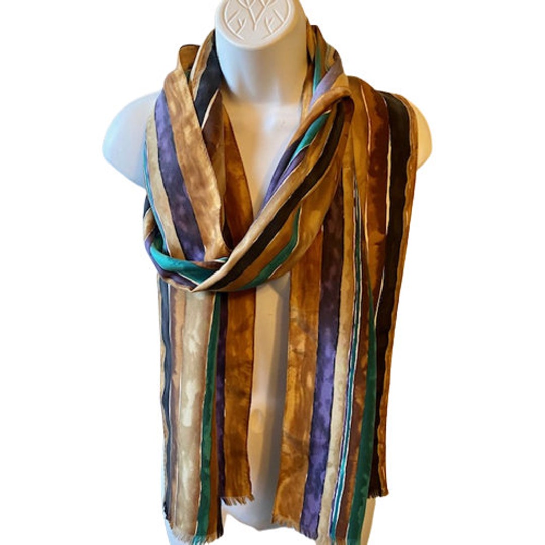 Silk Scarf Hand Painted Neutral Colors Turquoise Purple Watercolor ...