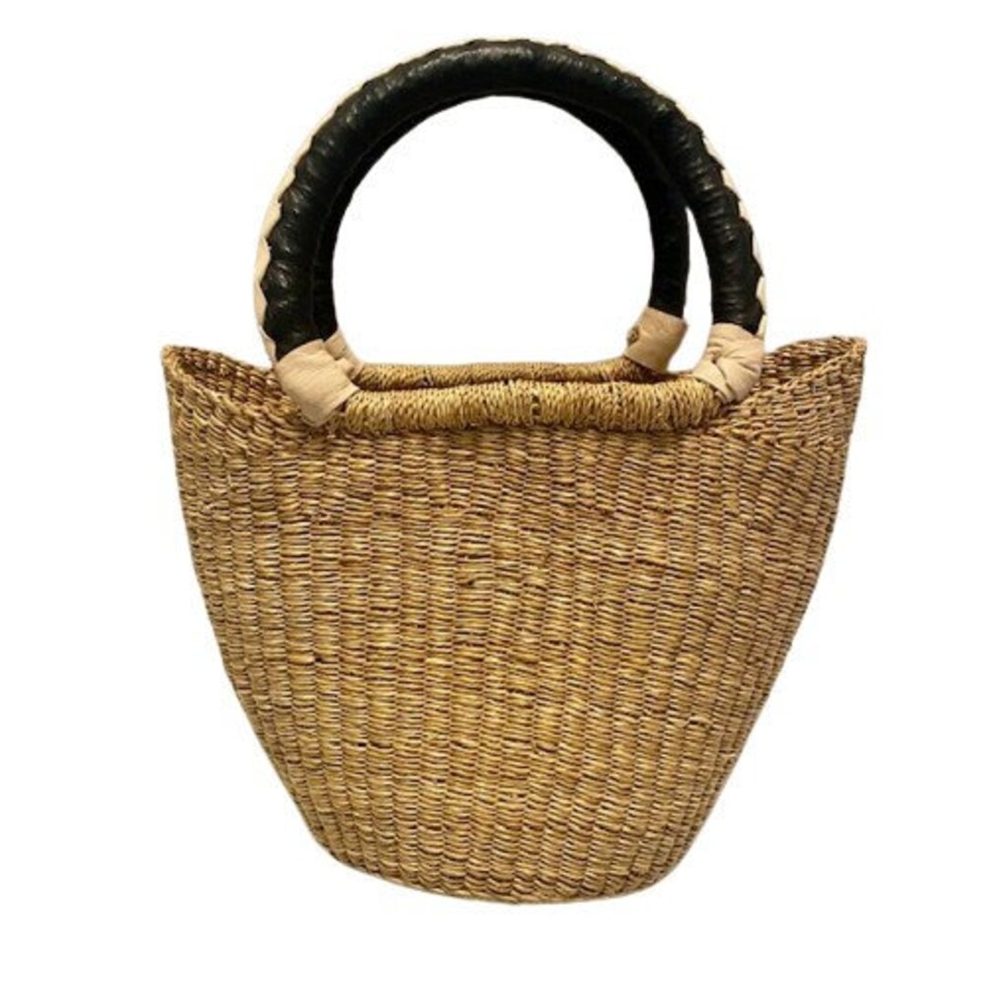 Straw Handbag Elephant Grass Leather Handles Handmade Small Shopper ...