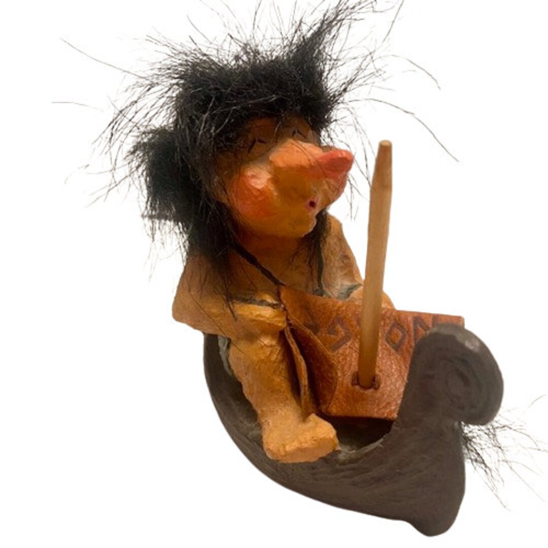 Norwegian Wooden Troll Figurine in a Boat Karasjok Produkter Helge ...