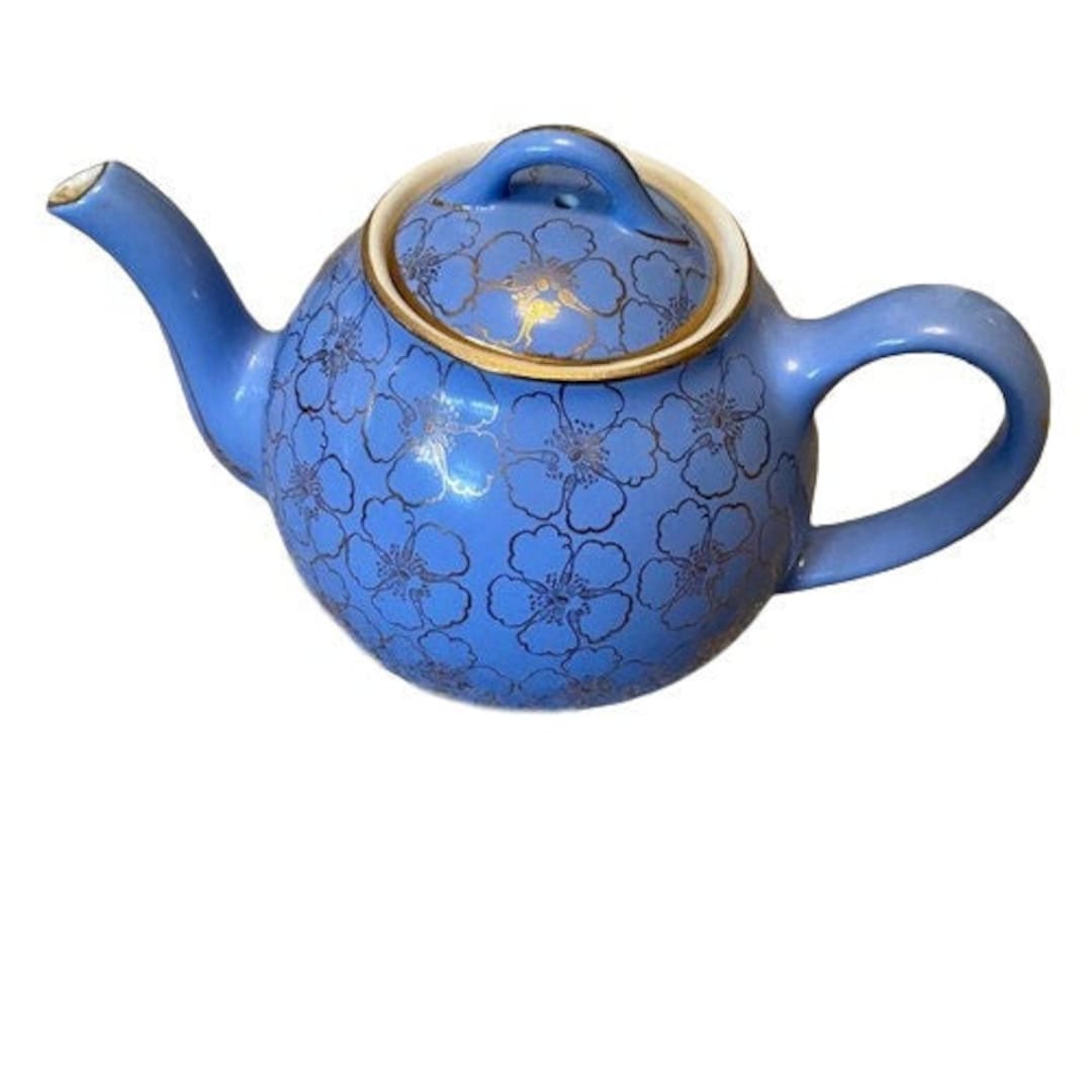 Hall Teapot French Flower Cadet Blue Periwinkle Gold Trim Six Cup ...