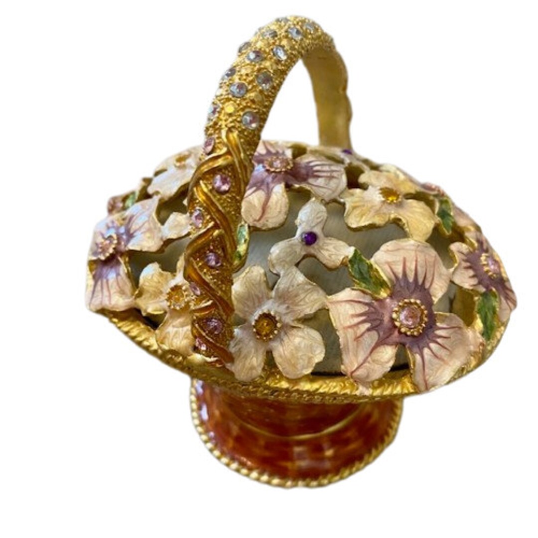 Music Box Flower Basket Collette Et Cie Rhinestones Enamel Violets ...