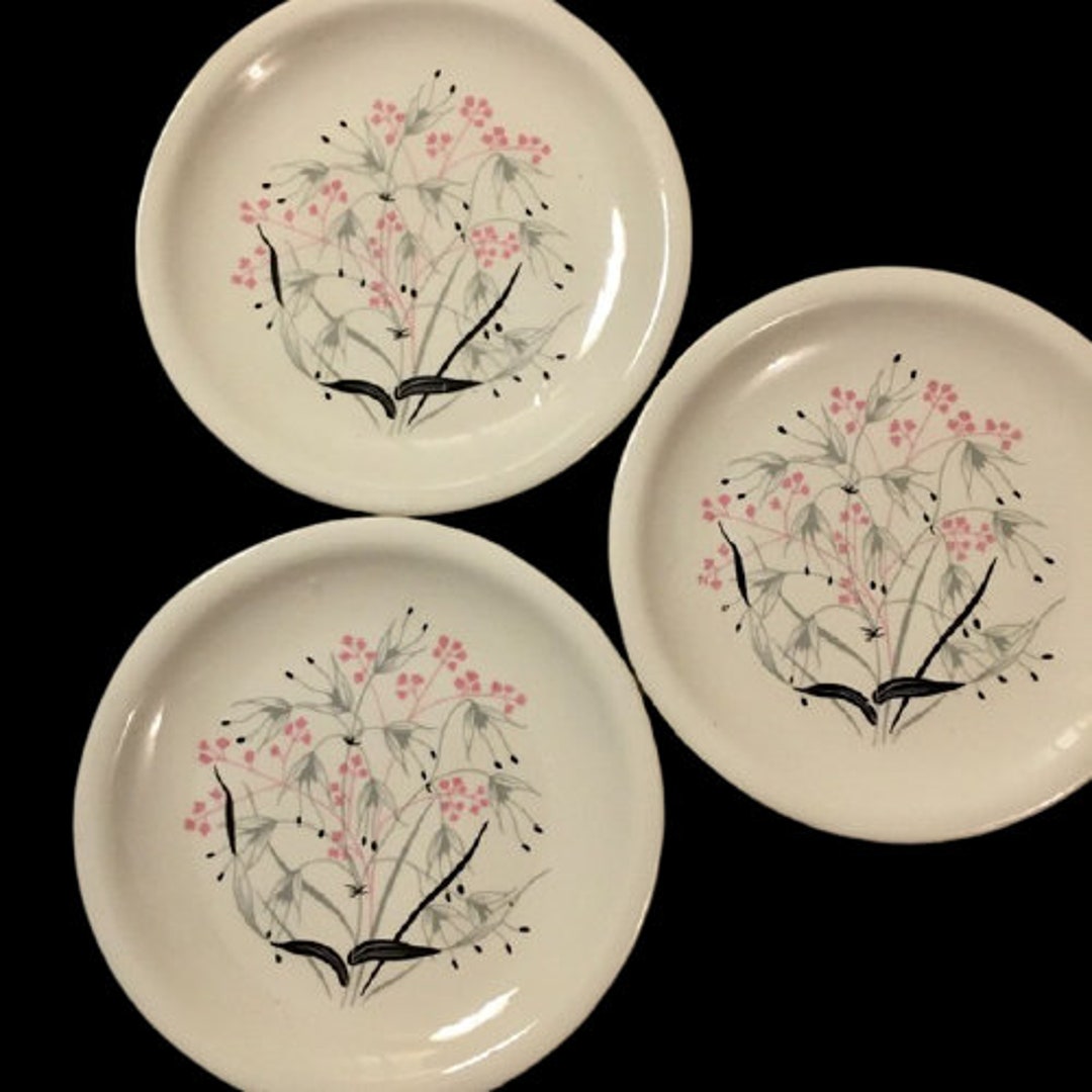 Harkerware Dessert Bread Plates Set of Three 1950s Pink Gray Black ...