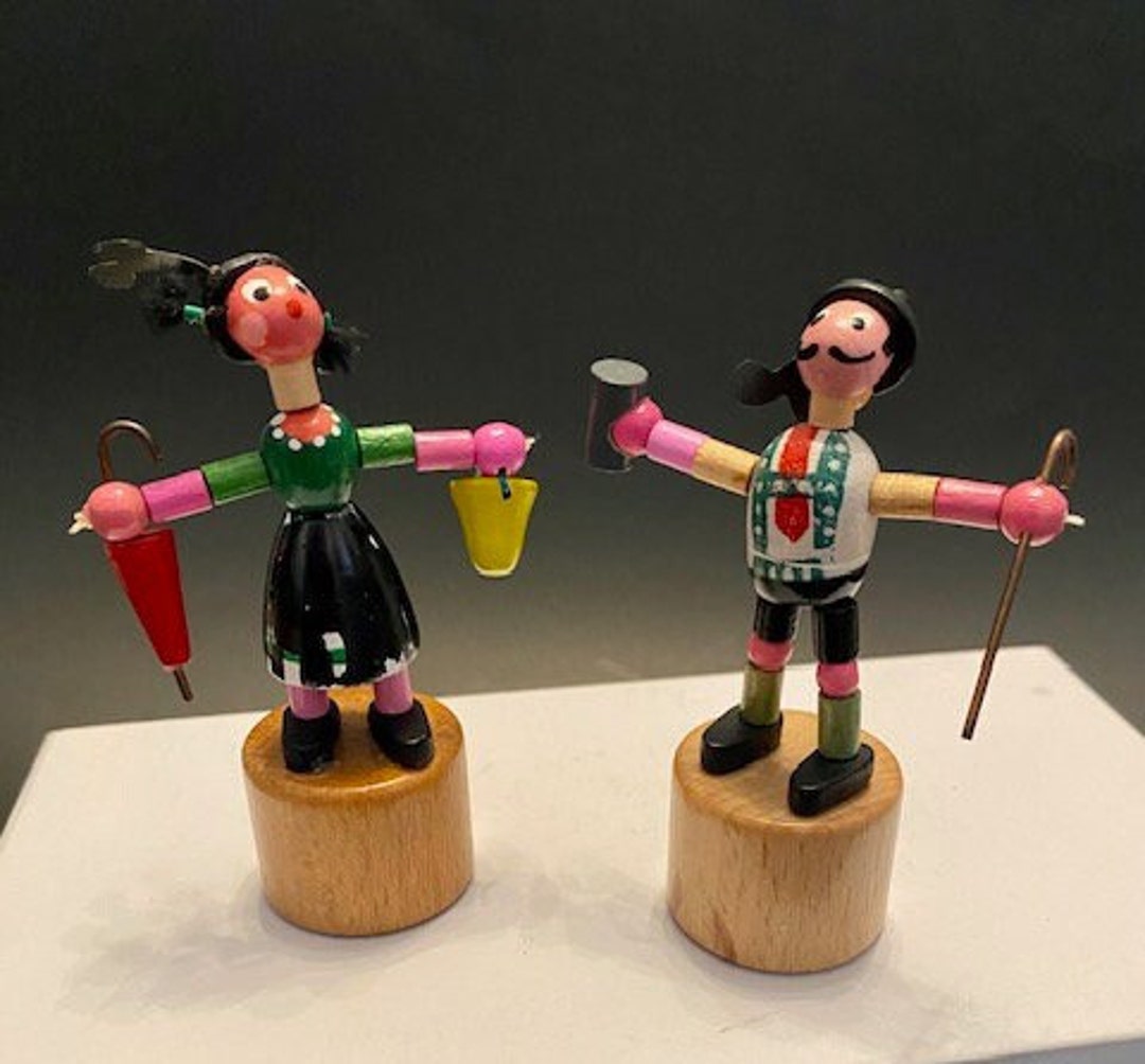 Wooden Push Puppets Man and Woman Figurines Set of Two Toys Made in ...