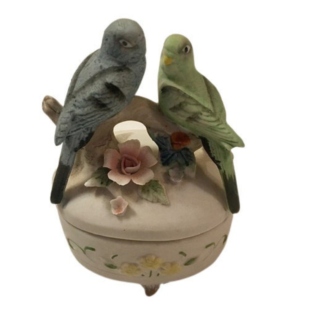 Trinket Dish Lefton Parakeets Bisque Porcelain Hand Painted Love Birds ...