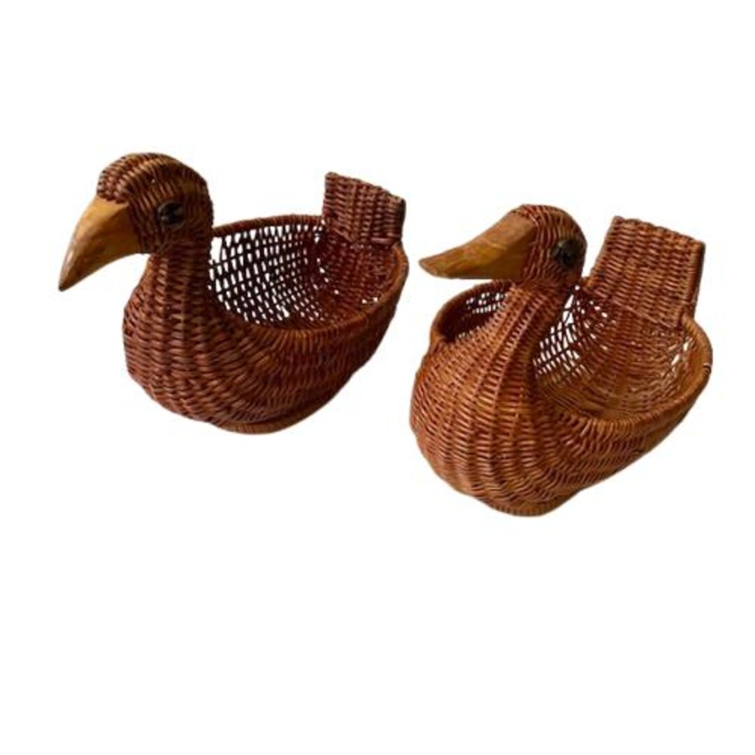 Wicker Woven Duck Baskets Set of Two Mid Century Vintage - Etsy