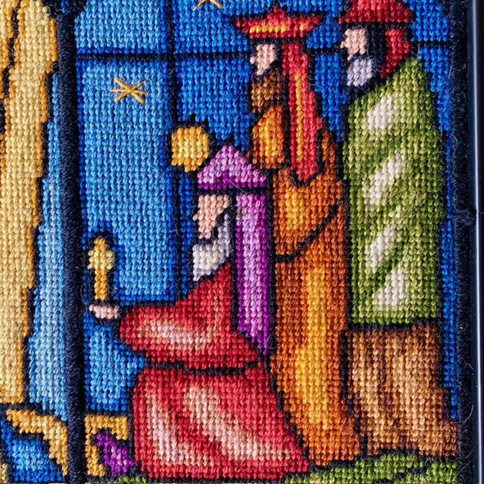 Framed Needlepoint Nativity Scene Colorful Stained-glass Style Vintage ...