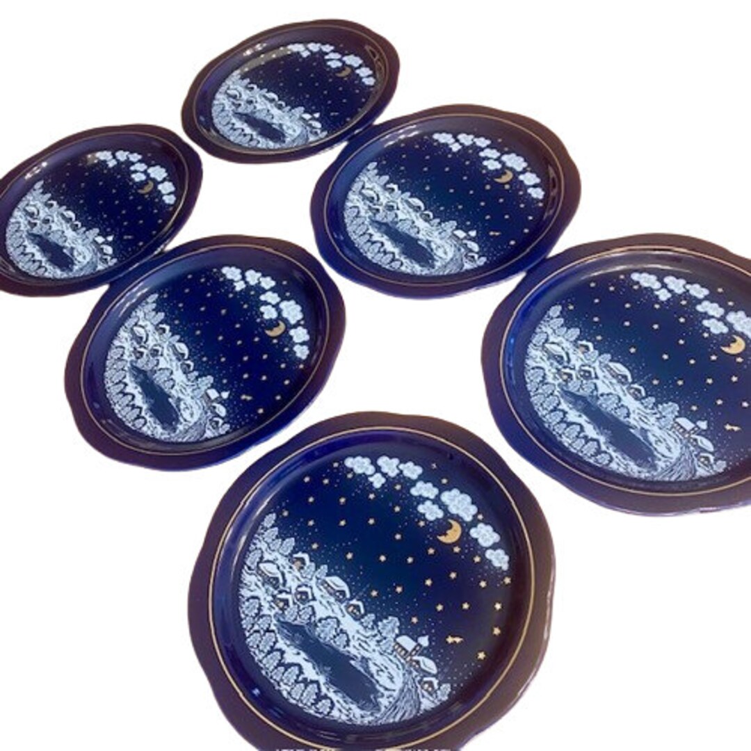 Waechtersbach Dinner Plates Ten Inch Set of Six Winter Dreams Cobalt ...