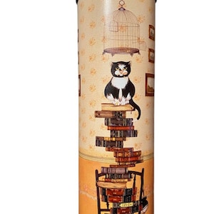 Decorative Storage Tin Kitty Cat Stack of Books Birdcage Tall Round - Etsy