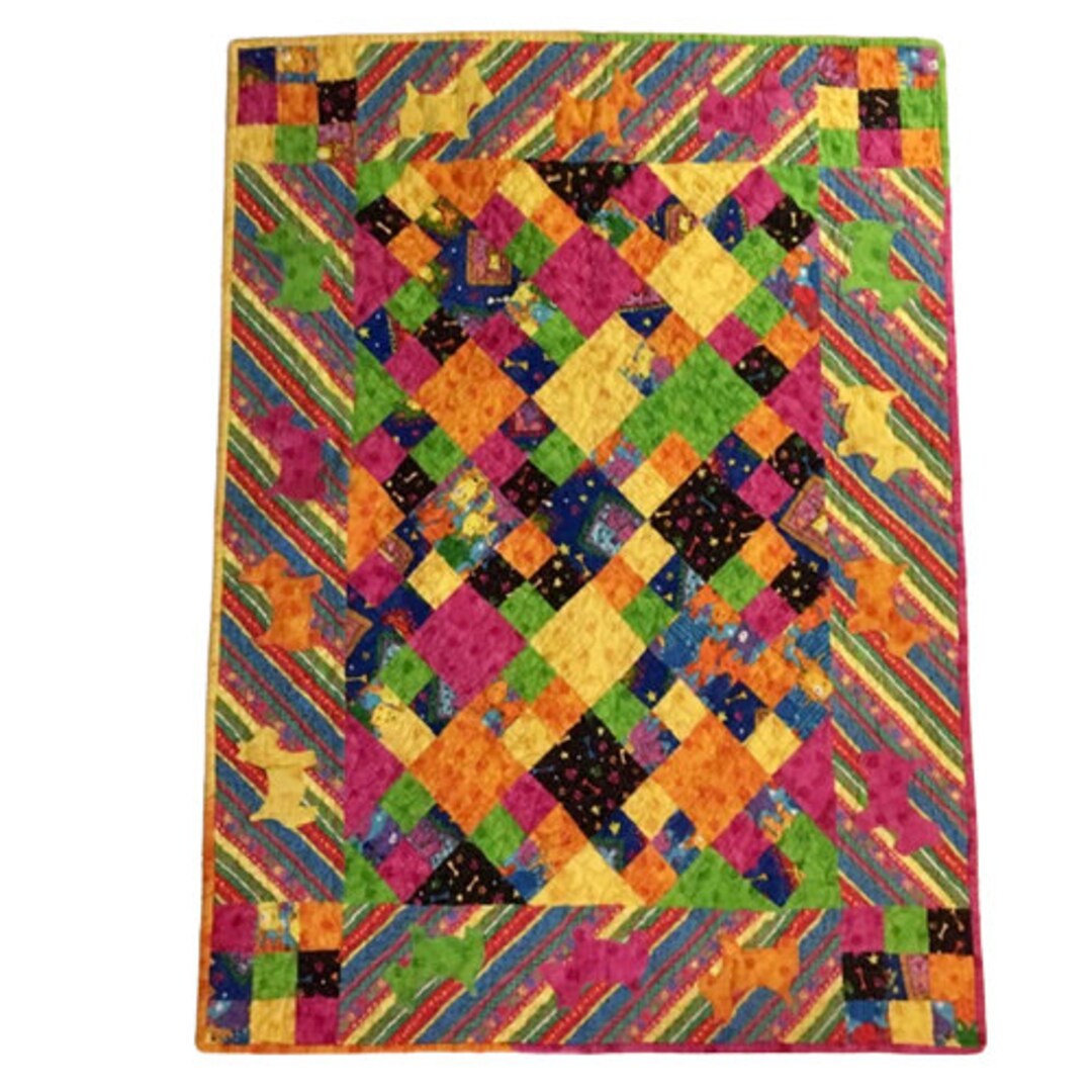 Baby Toddler Lap Patchwork Quilt Dog Theme Vibrant Color Scotty Dog ...