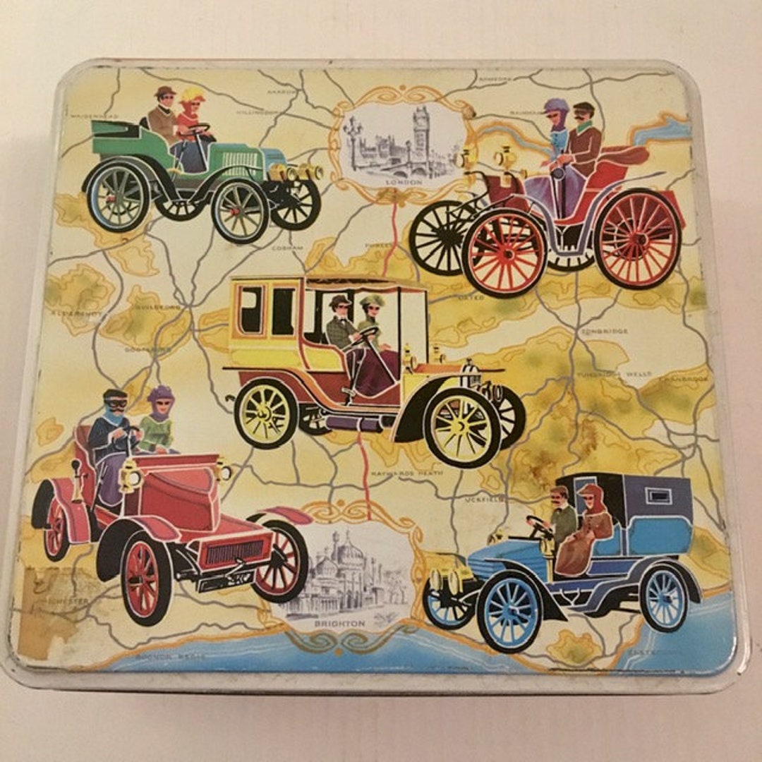 Vintage Burton’s Gold Medal Biscuits Large Tin Classic Cars Map of ...