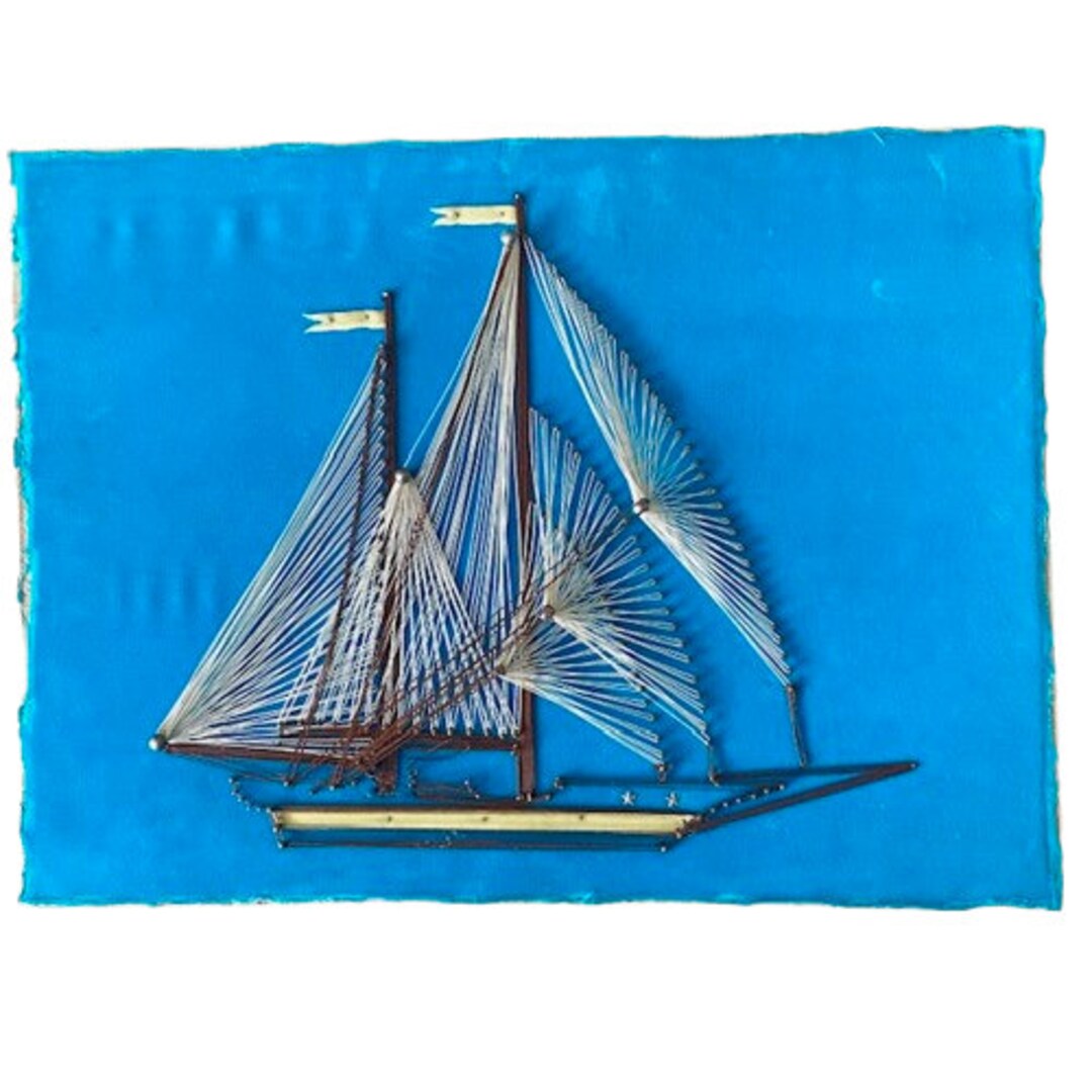 String Art Sailboat on Turquoise Velvet Ready to Frame Tiki Bar ...