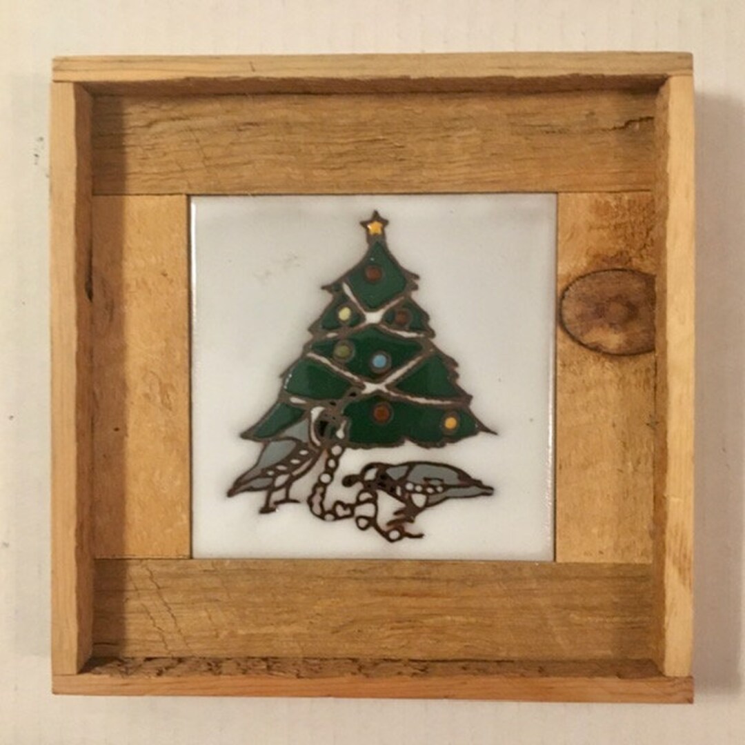 Framed Italian Tile Christmas Tree Quail Barn Wood Frame - Etsy