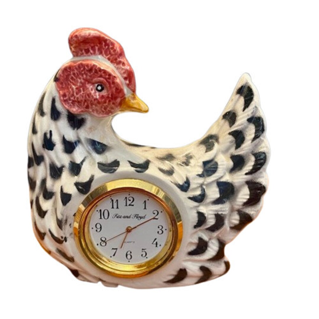 Fitz and Floyd Hen Clock Black and White Vintage 1990s Farmhouse ...
