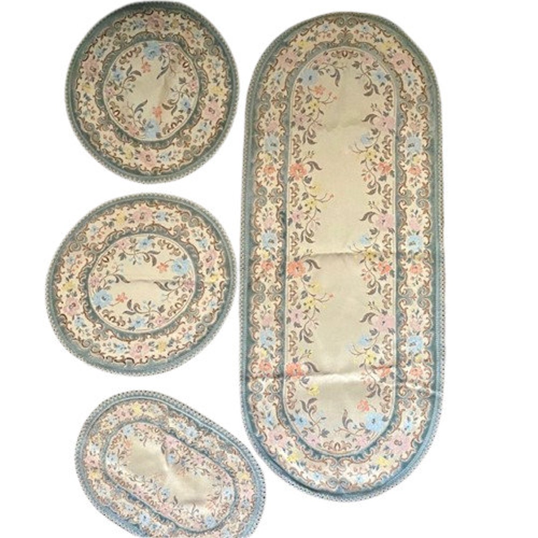 Chateau Velvet Floral Tapestry Table Linens Dresser Scarves Set of Four ...