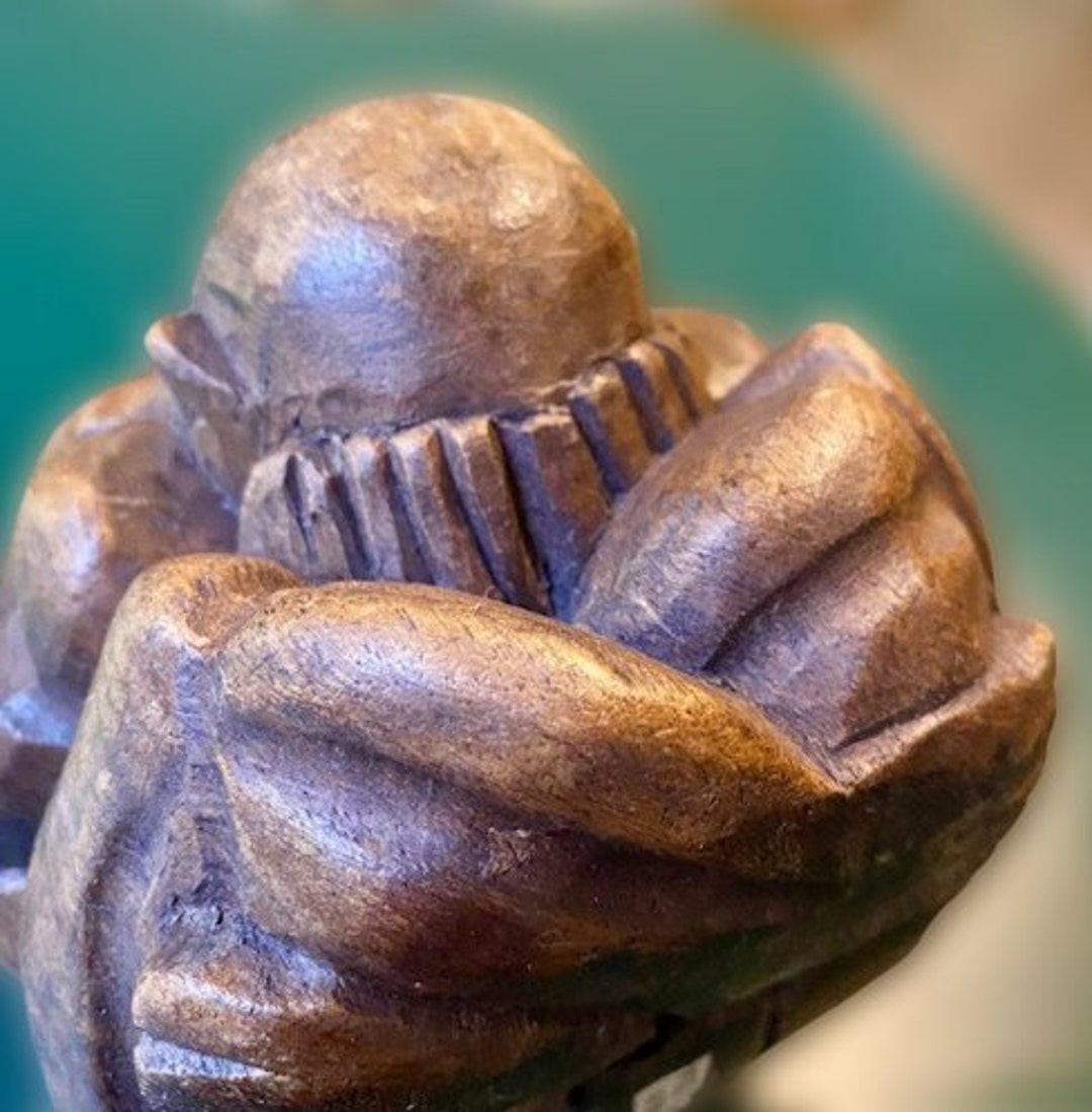 Wooden Weeping Buddha Handmade Hand Carved Sculpture Meditation Shy ...