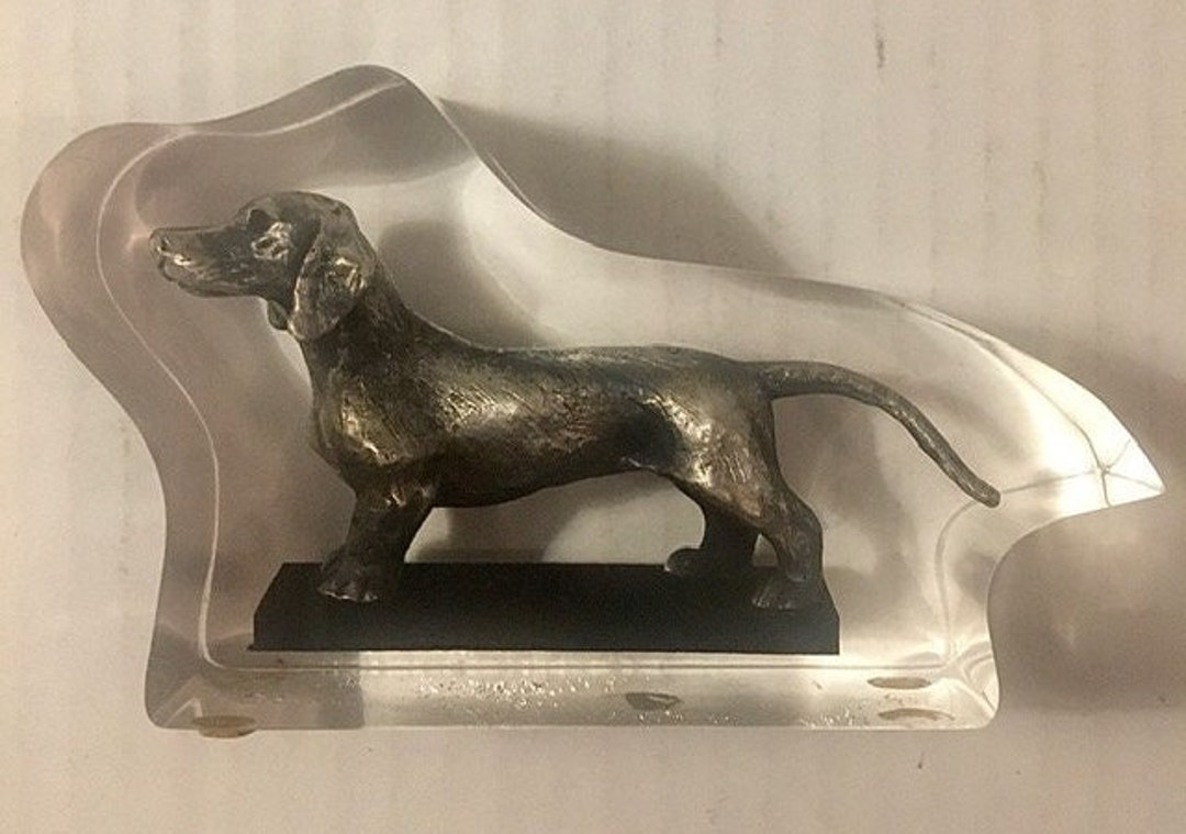 Dachshund Paperweight Figurine Unique Canada Pewter Encased in Lucite ...