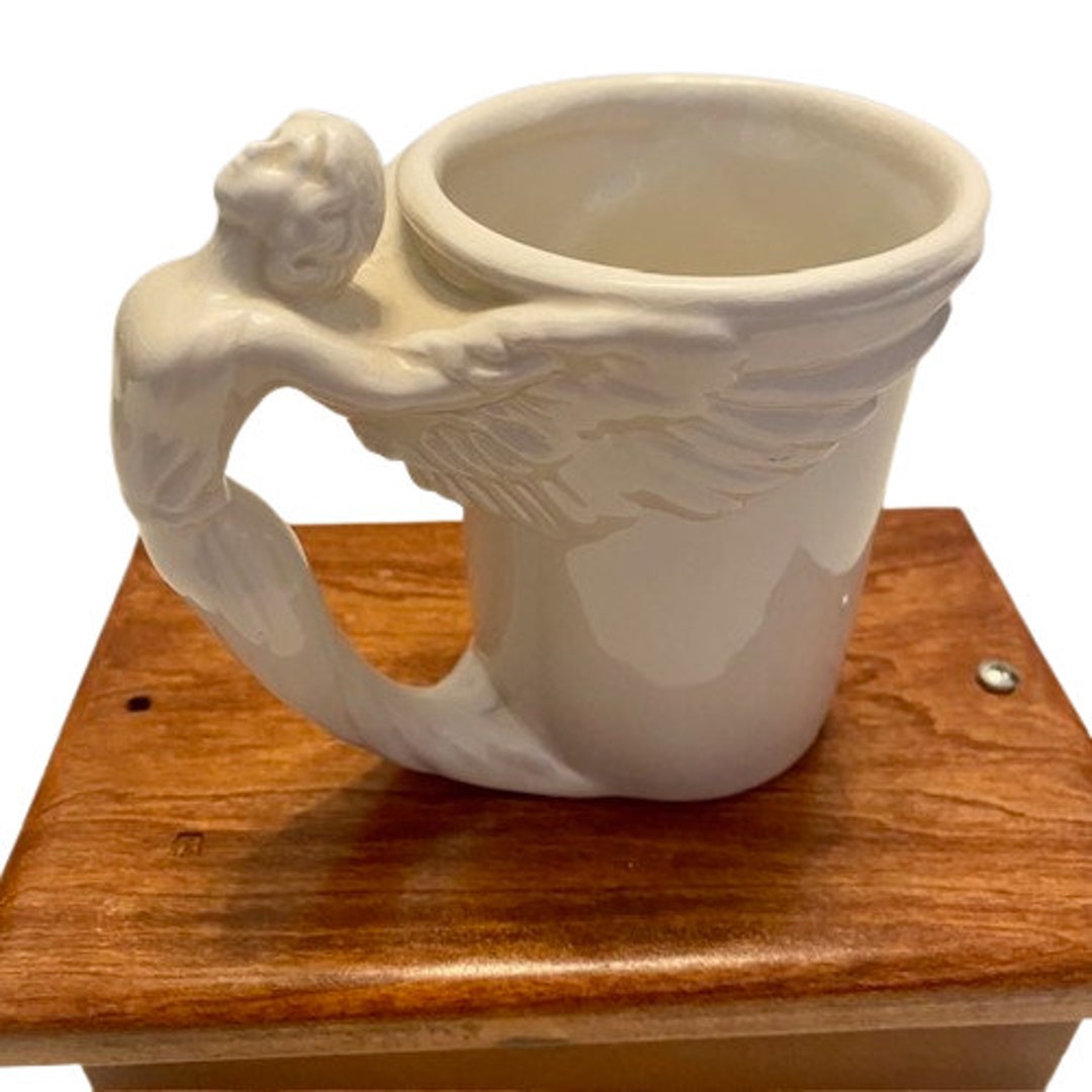 Art Deco Mug Angel Handle Signed Mcconnell Dated 1994 Creamy White ...