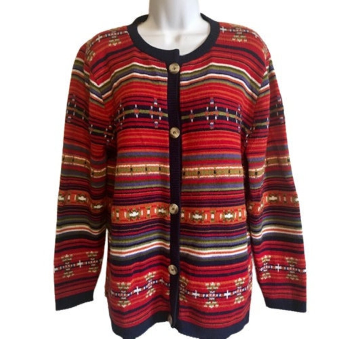 Cardigan Sweater Willow Ridge Vintage 80s 90s Colorful Serape Stripe ...