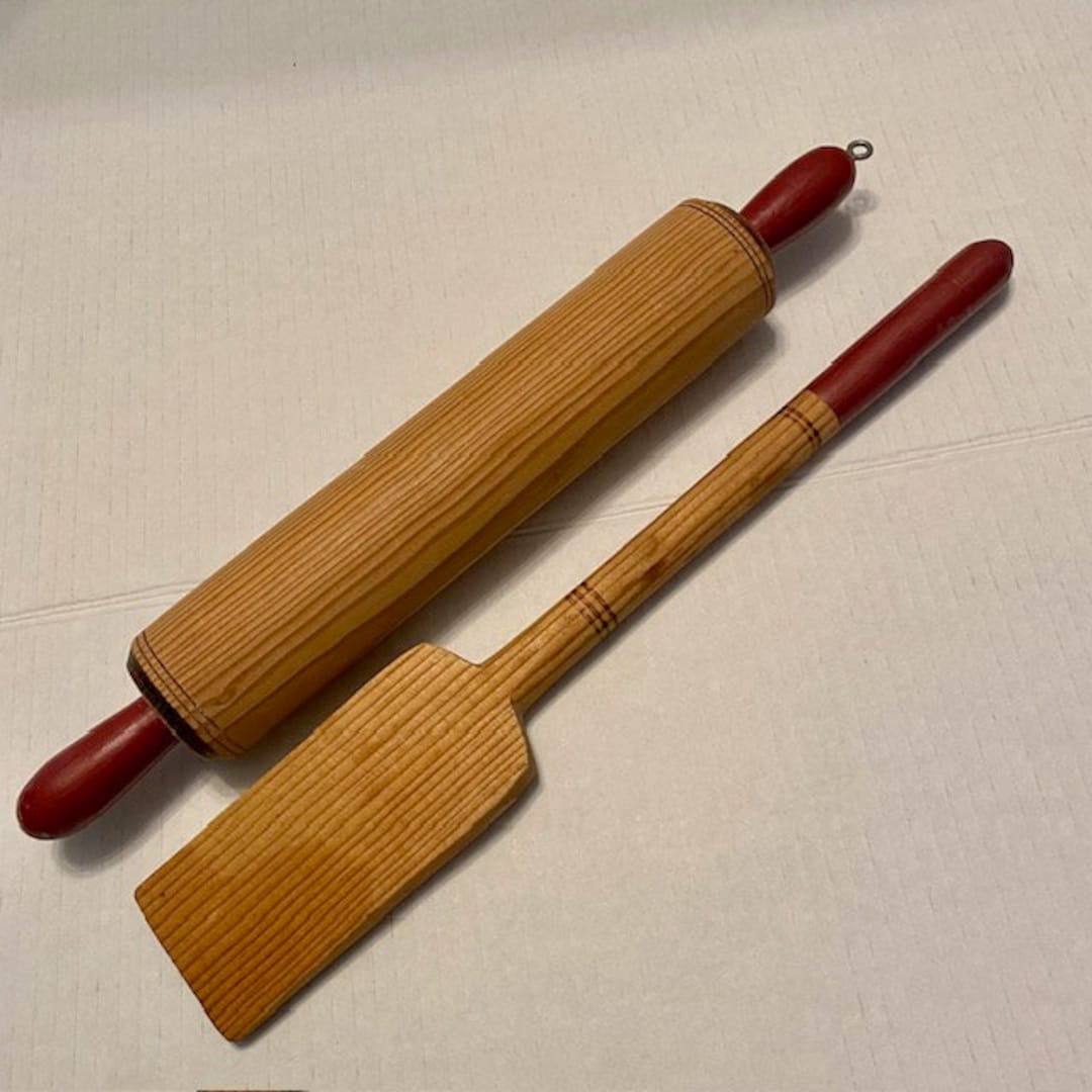 Wooden Rolling Pin and Spatula Set Red Handles Vintage 40s 50s ...