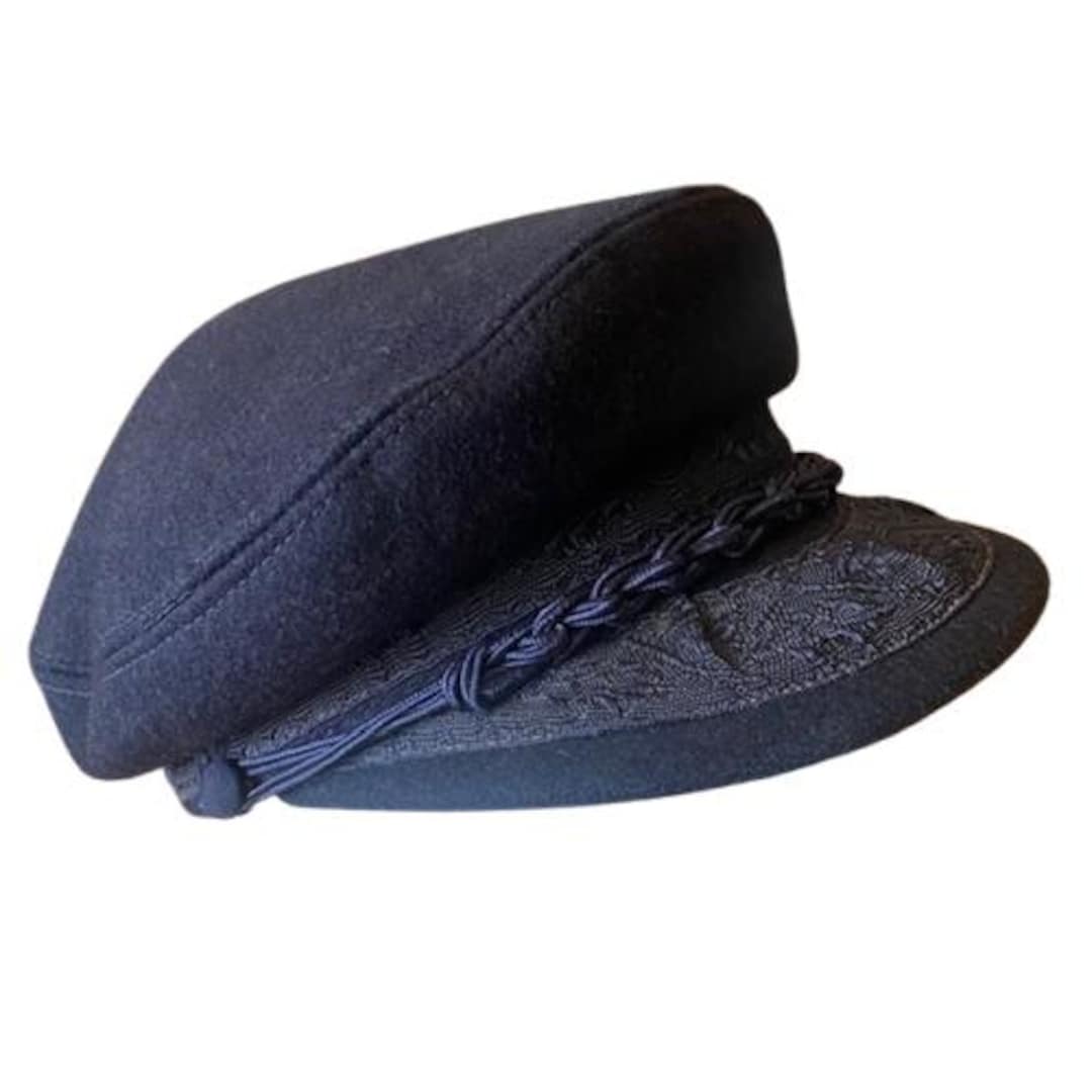 Greek Fishermans Cap Black Wool Braid Detail Aegean Mariners Cap - Etsy