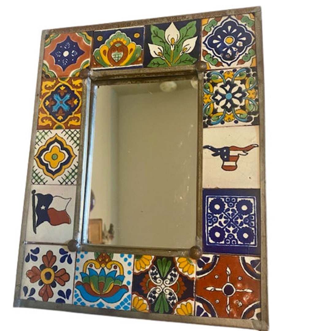 Wall Mirror Talavera Tiles Texas Theme Mexican Folk Art Handmade Hand ...