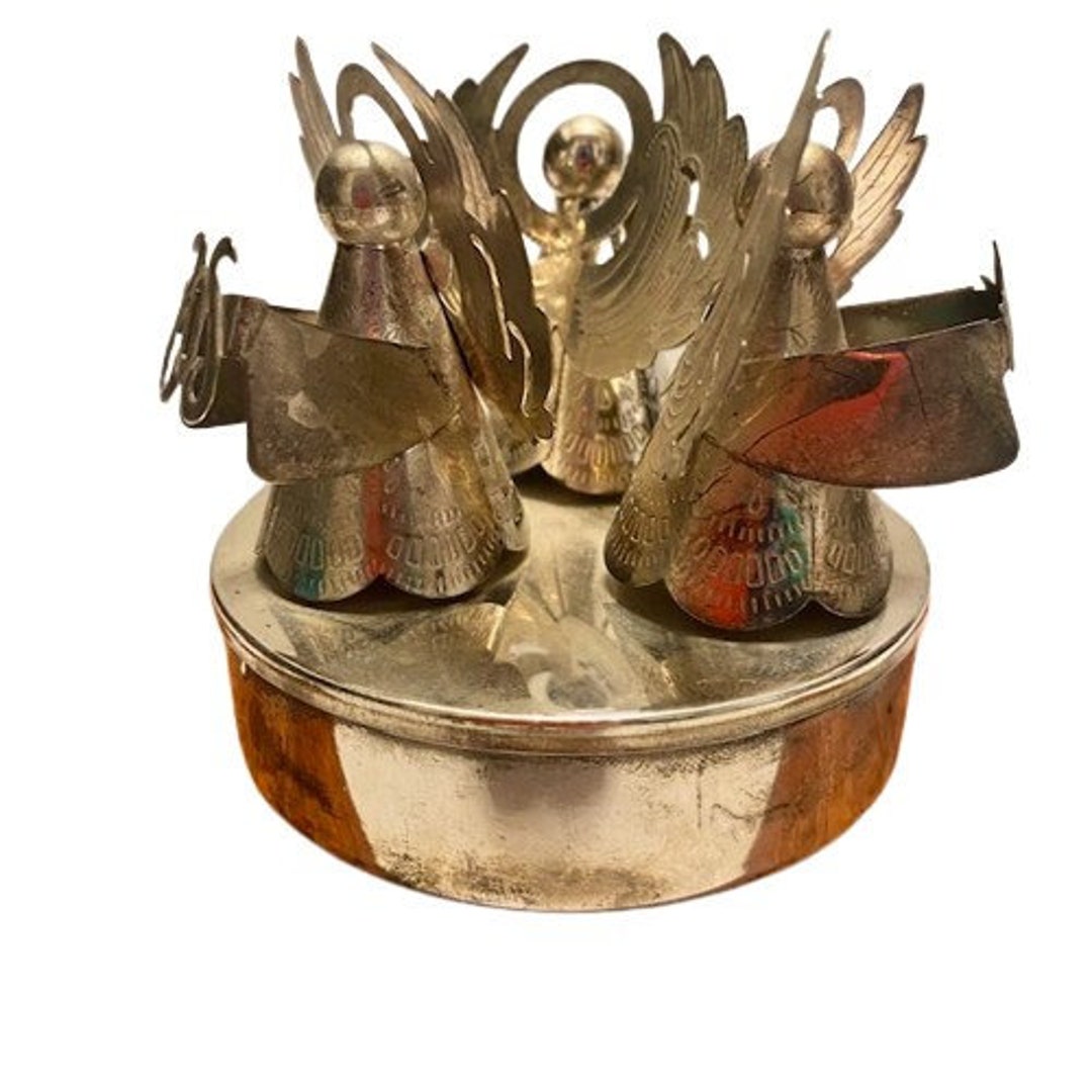 Silver Plate Angels Music Box Plays Silent Night Three Angels Rotates ...