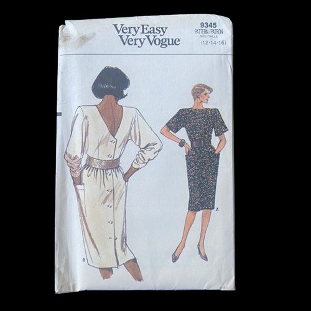 Very Easy Vogue Dress 9345 Pattern 1980s Vintage Sizes 12 14 16 Uncut ...