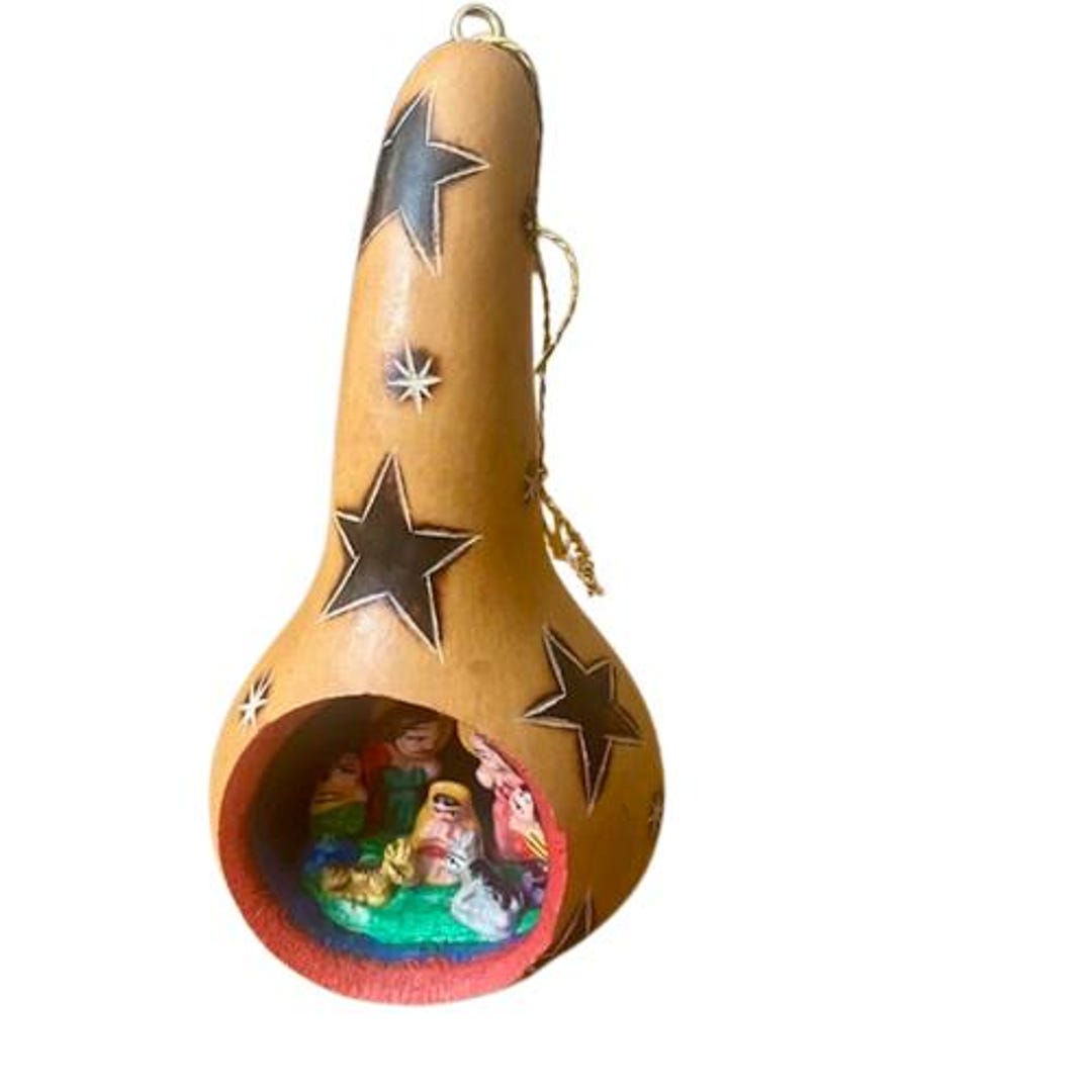 Peruvian Folk Art Gourd Christmas Ornament Nativity Scene Pyrography ...