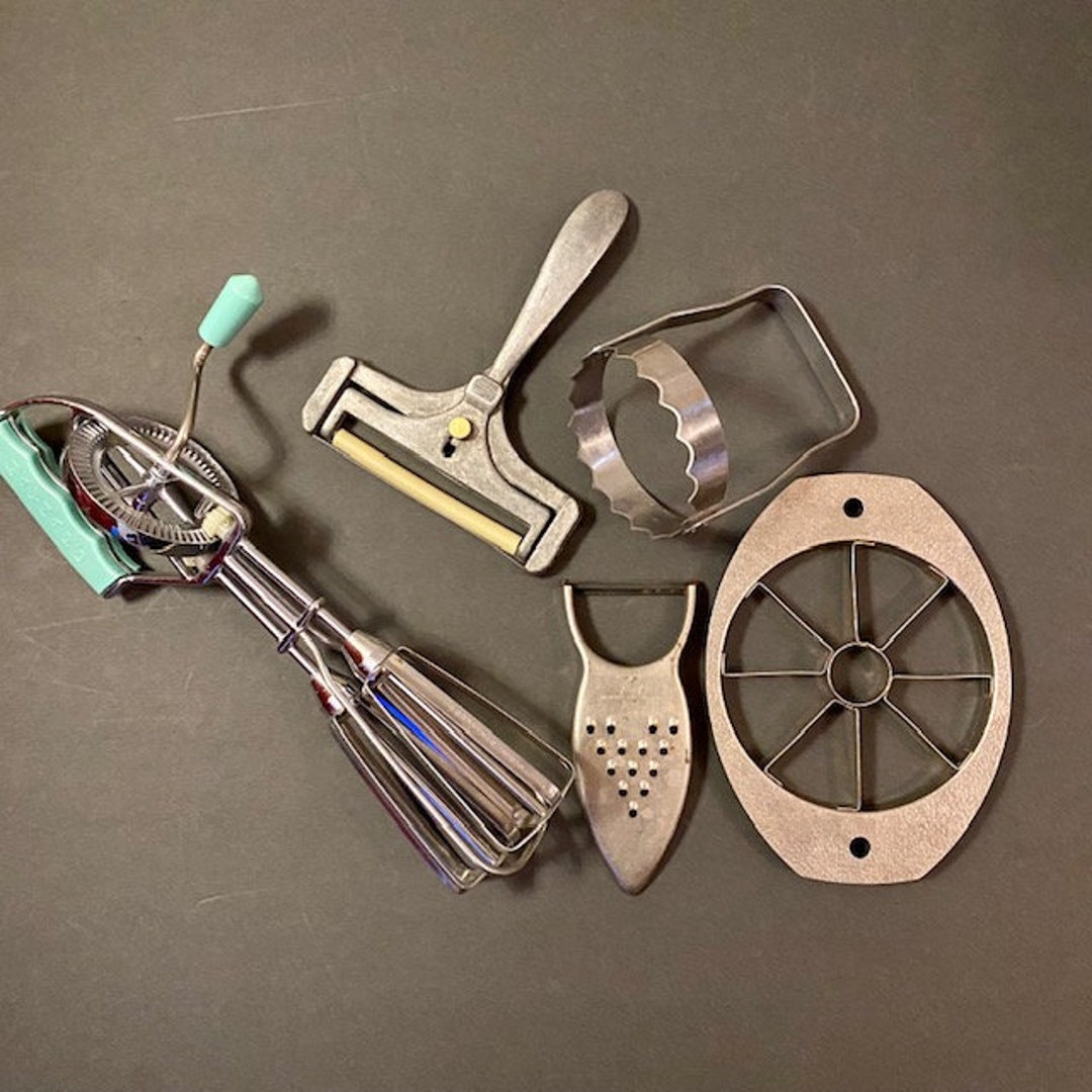 Kitchen Utensils Set of Five Tools Various Vintage Decades Mixer Apple ...