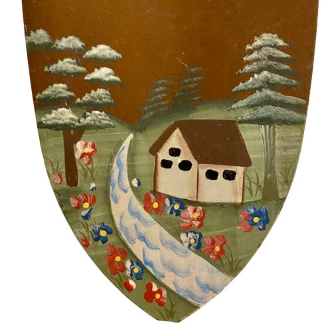 Folk Art Hand Shovel Decorative Garden Spade Hand Painted Farm Scene ...