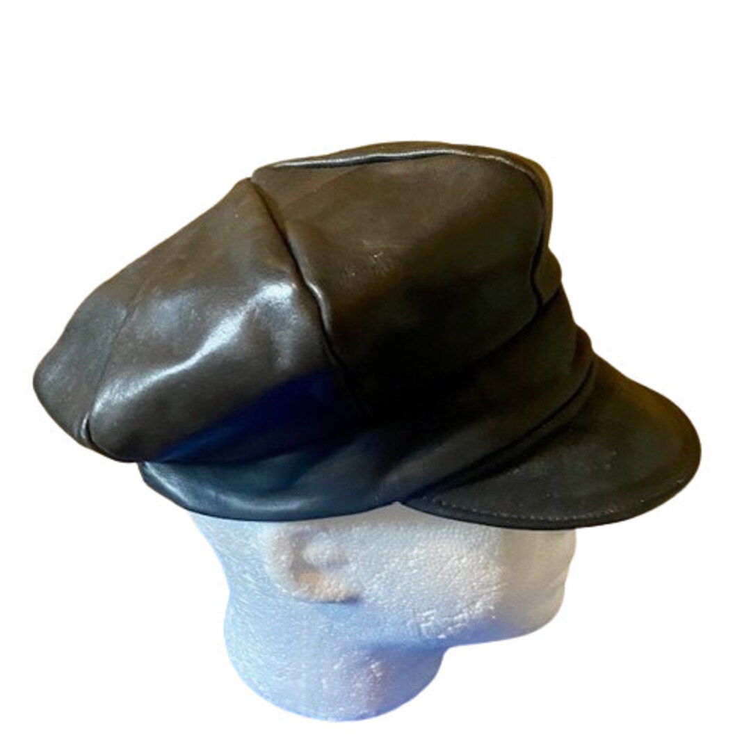 Black Leather Biker Newsboy Cap Hat Eight Panels Marlon Brando Style - Etsy