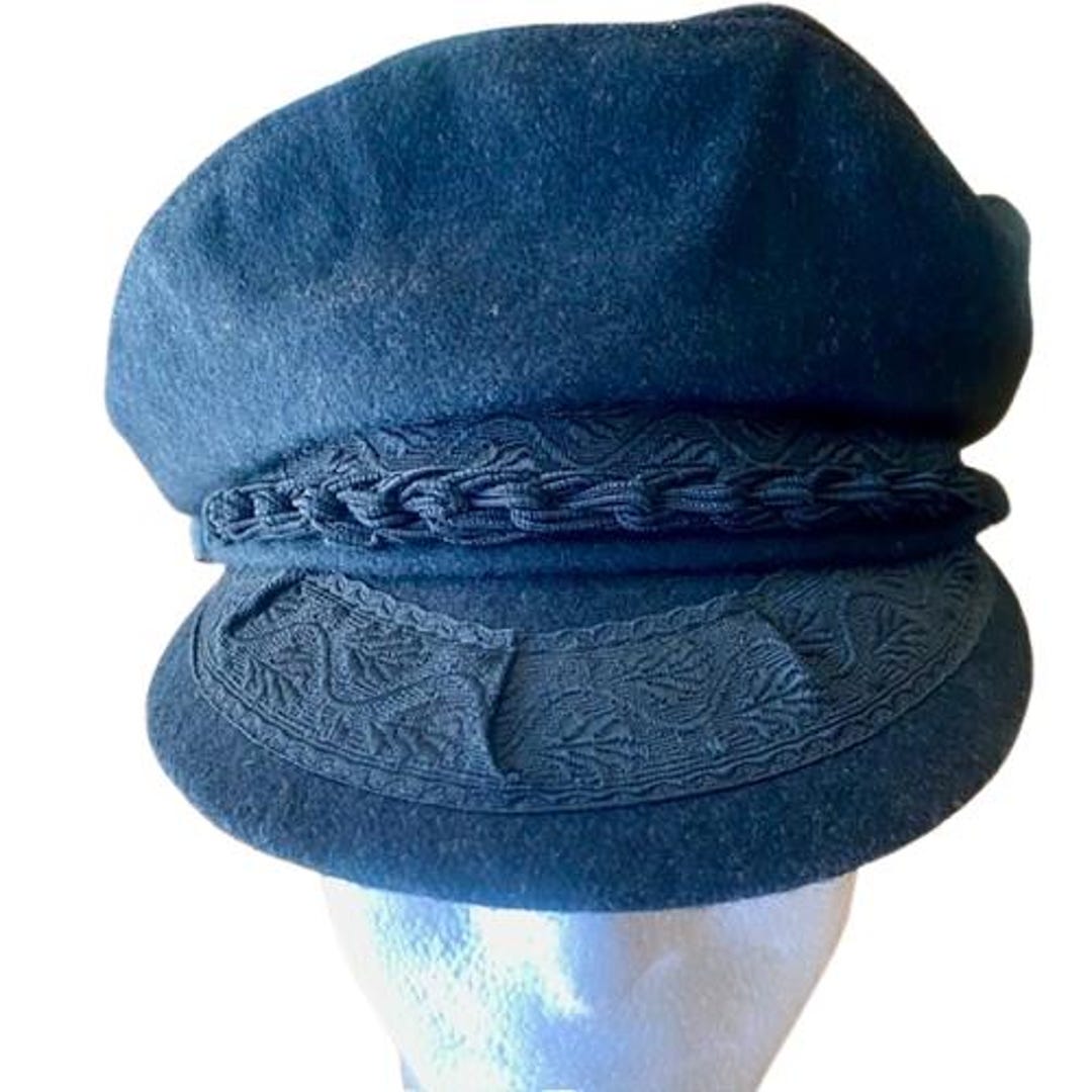 Greek Fishermans Cap Black Wool Made in Greece Braid Trim - Etsy