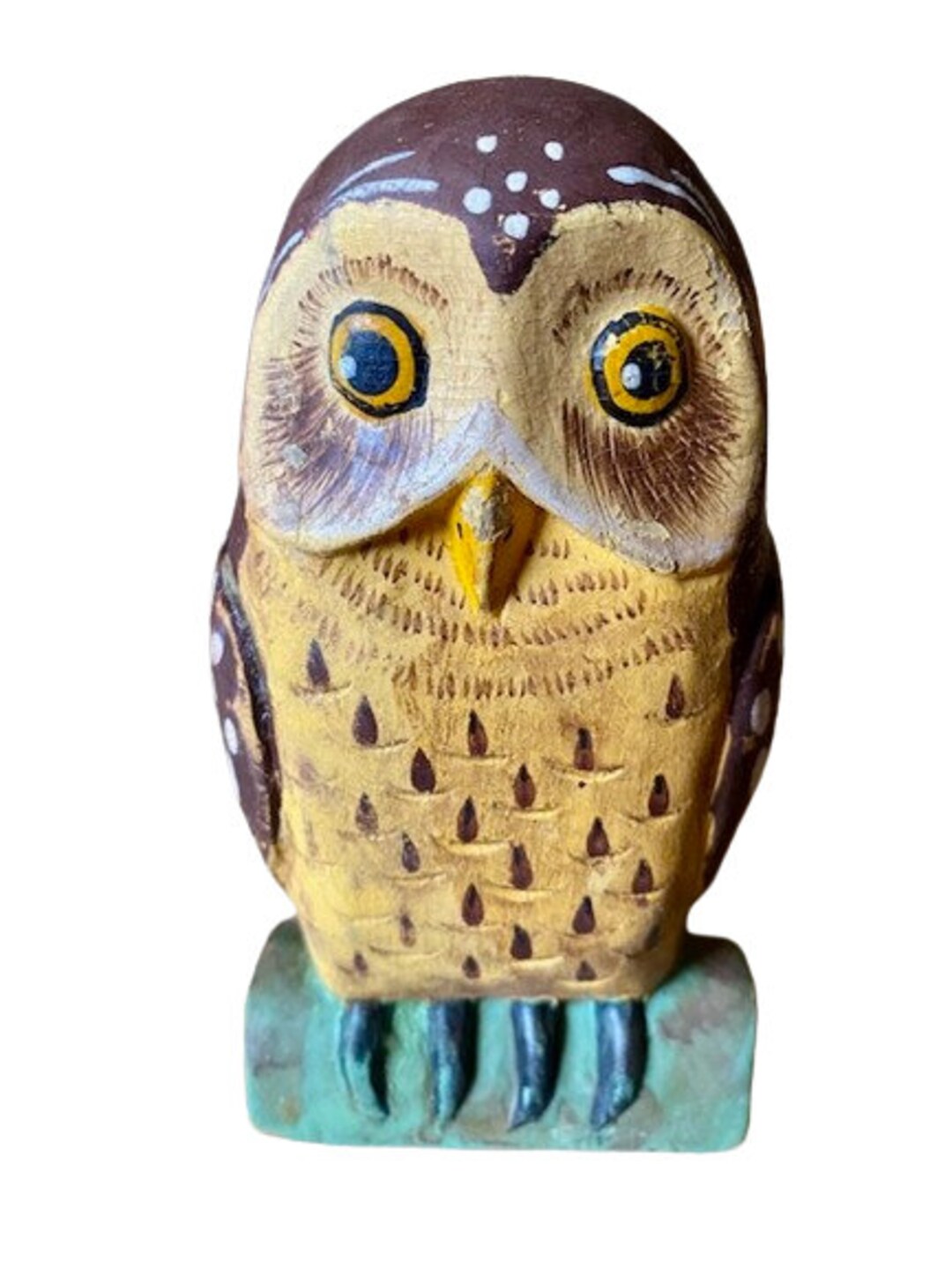 Wooden Owl Figurine Hand Carved Hand Painted Folk Art Style - Etsy