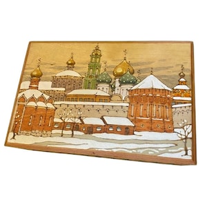 Large Box Hand Crafted USSR Pyrography Hand Carved Hand Painted Winter ...