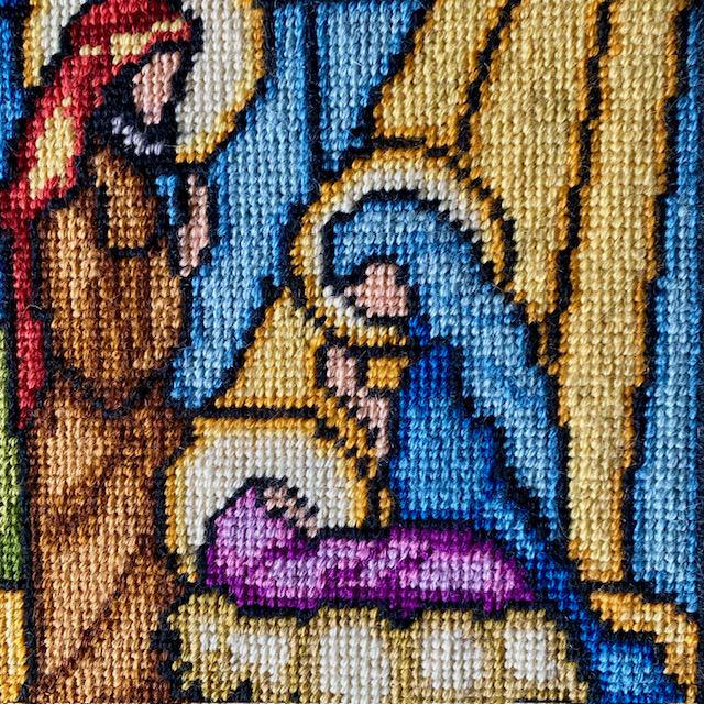 Framed Needlepoint Nativity Scene Colorful Stained-glass Style Vintage ...