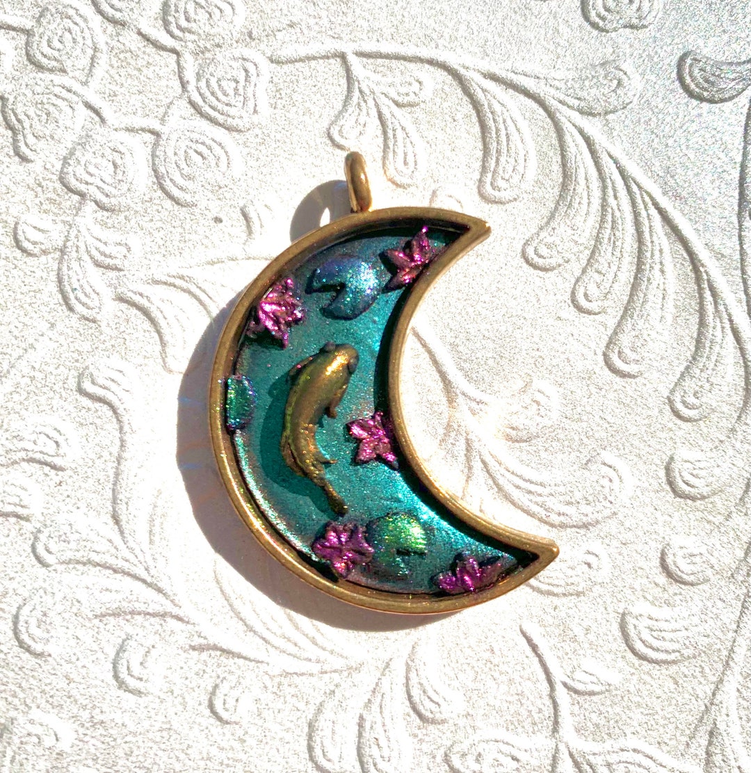 Koi Fish Pond Moon Necklace - Etsy