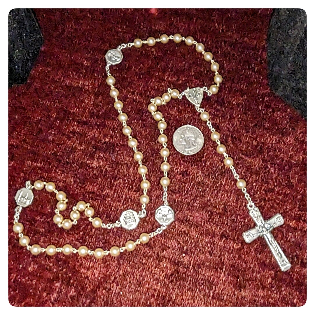 Vintage 2000 Jubilee Faux Pear and Silver Rosary With Various Buildings ...
