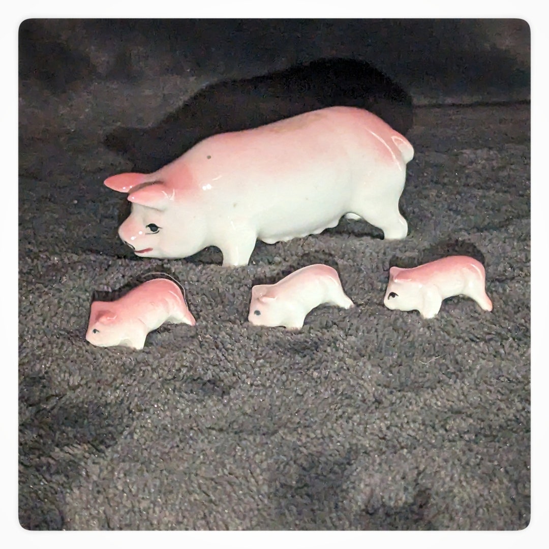 Set of 4 Vintage Bone China Miniature Pig Figurines Mama and - Etsy
