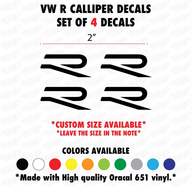 VW R New Logo GTI Golf Tiguan Brakes Callipers Decals Set 4X - Etsy
