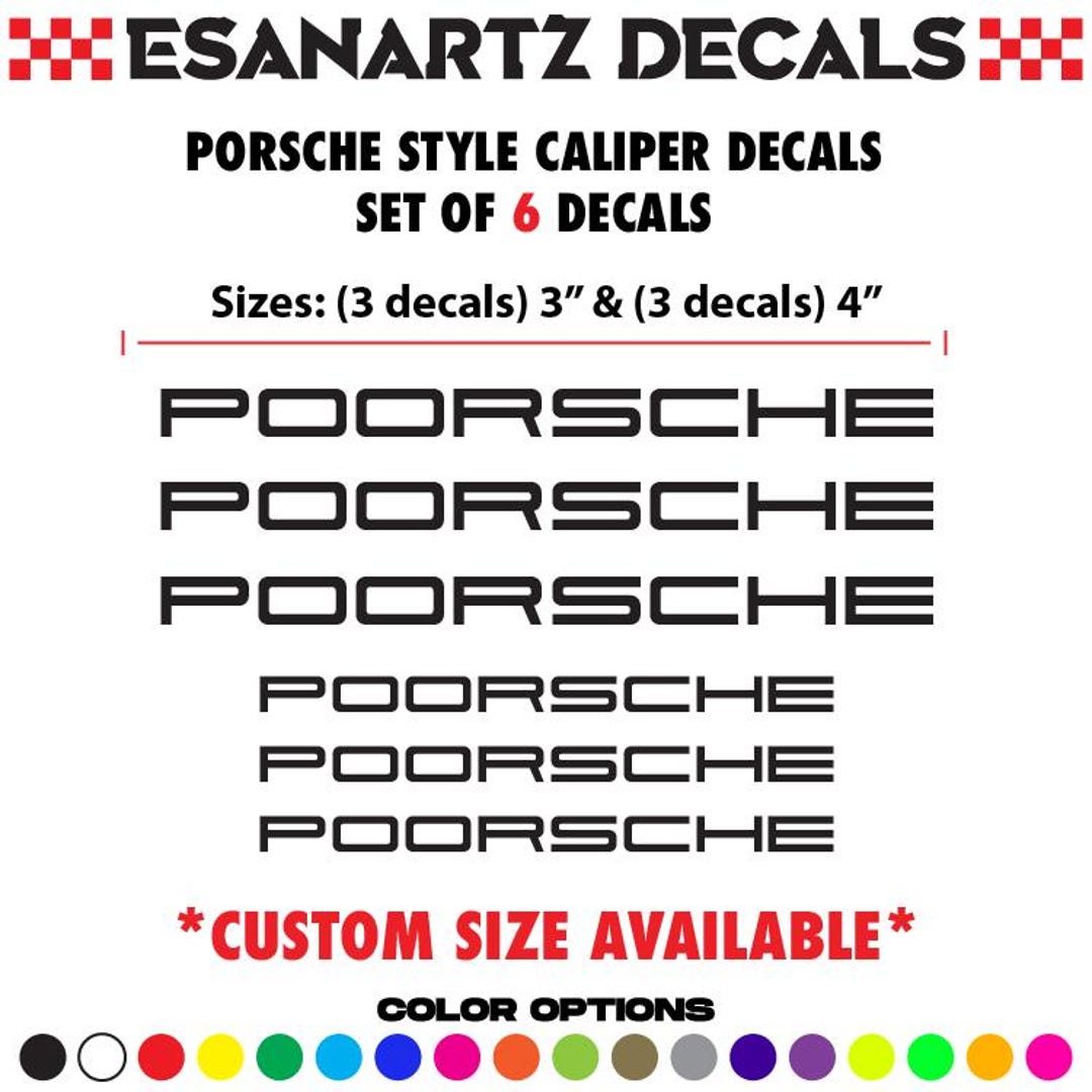 6X Porsche Style Custom 911 GT3 GT2 Brakes Calipers Decals Set 6X ...