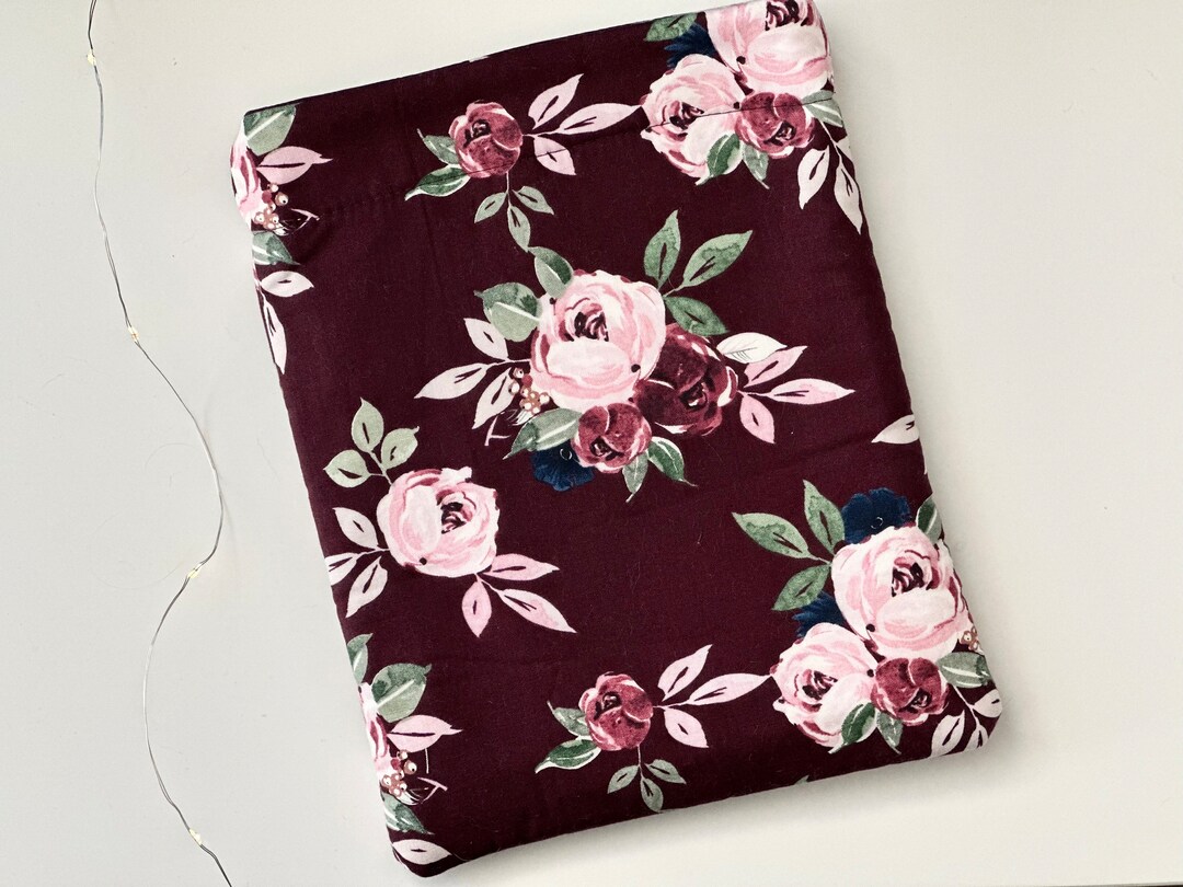 Floral Tablet Sleeve With Dark Red Background & Pink Roses - Padded ...