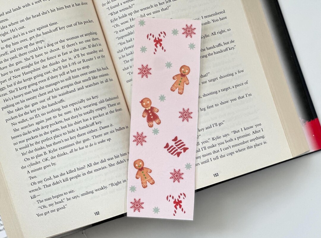 Gingerbread Man Bookmark With Candy Cane & Snowflakes | Light Pink ...
